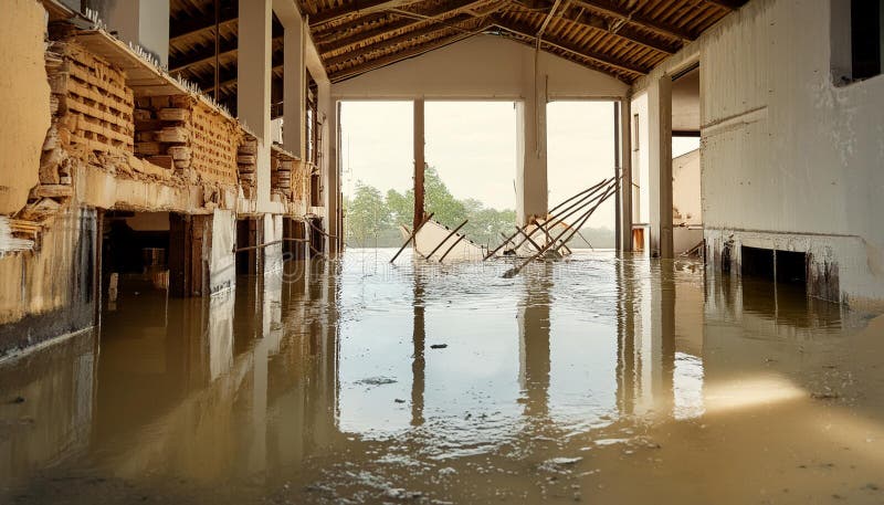 Interior of a Building Damaged and Still Containing Some Water Post ...