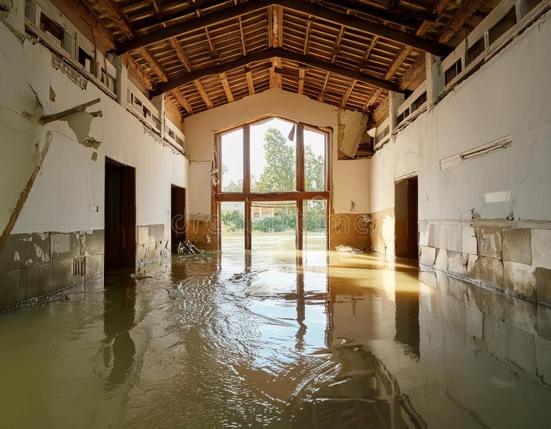 Interior of a Building Damaged and Still Containing Some Water Post ...