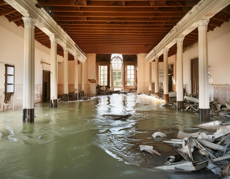 Interior of a Building Damaged and Still Containing Some Water Post ...