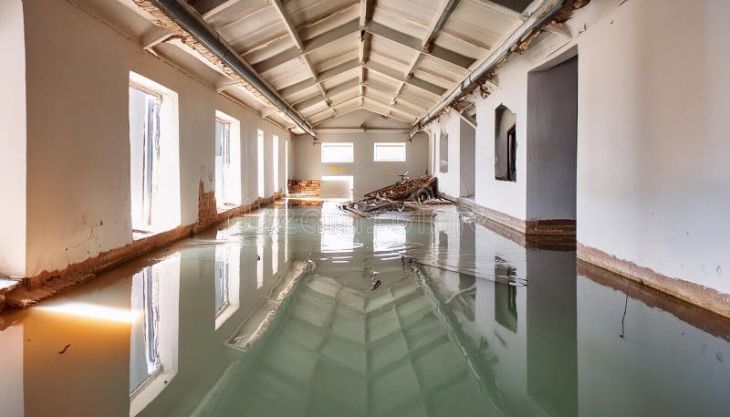 Interior of a Building Damaged and Still Containing Some Water Post ...
