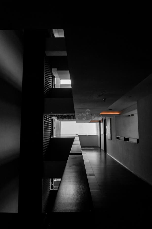 Interior of Building Hall in Black and White Stock Image - Image of ...