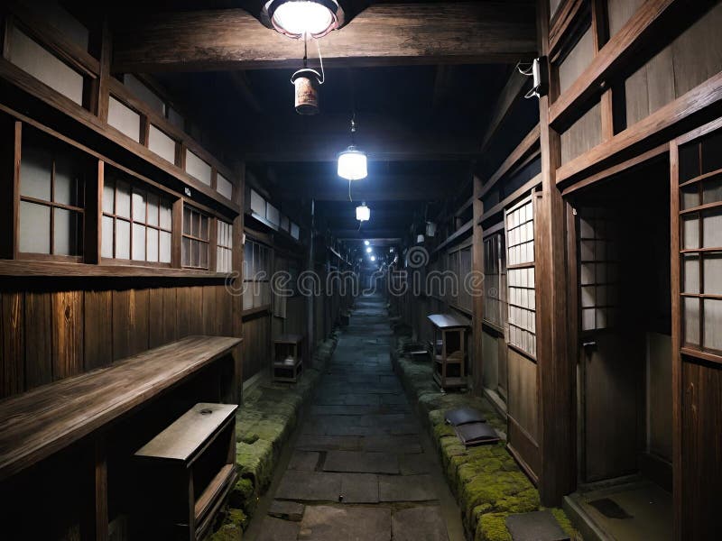 The Interior of a Building in the Night Stock Illustration ...