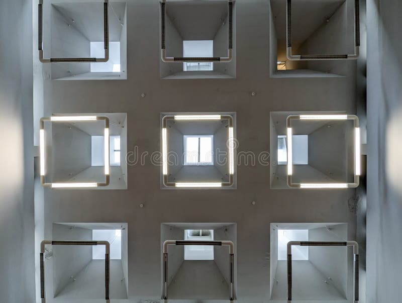 Grid on the Ceiling Made of Nine Square Structures, Each Square Frame ...