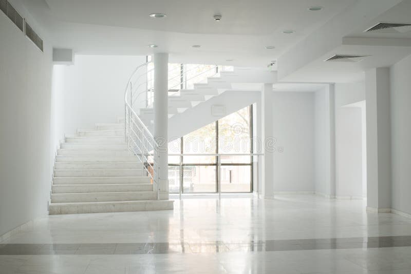 Interior of a Building with White Walls Stock Photo - Image of glass ...