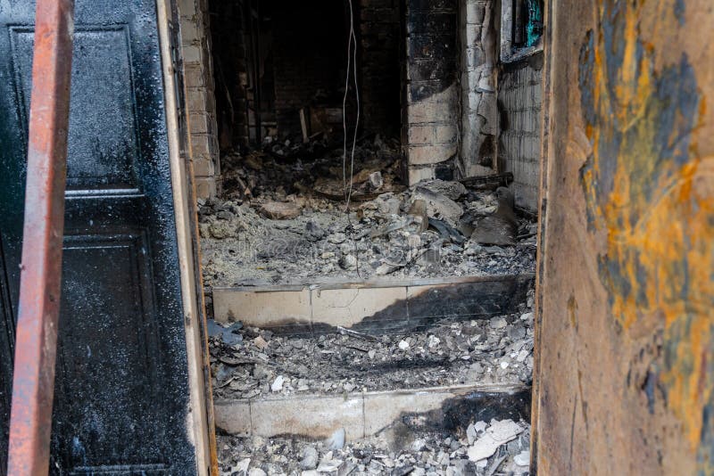 Interior of the Burned-down House after the Fire Stock Image - Image of ...