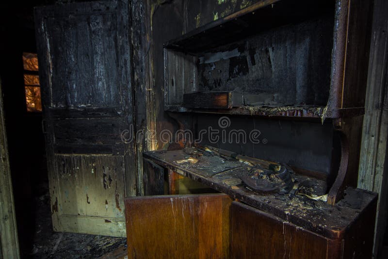 Interior of the Burned by Fire House, Burned Furniture Stock Image ...