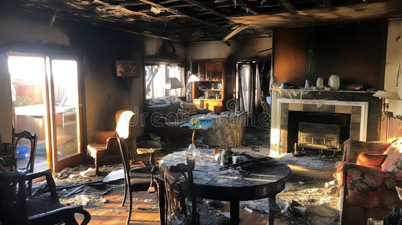 Interior of an Burned House . Generative AI Stock Illustration ...
