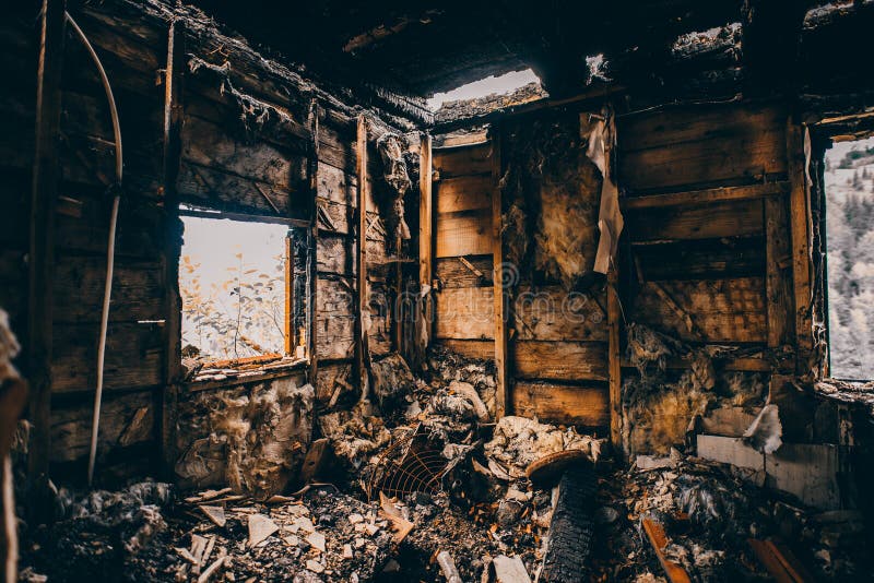 Interior of Burnt Home stock image. Image of burnt, extinguishing ...