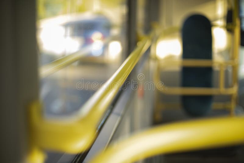 Interior of Bus. Yellow Handrail in Transport Stock Photo - Image of ...