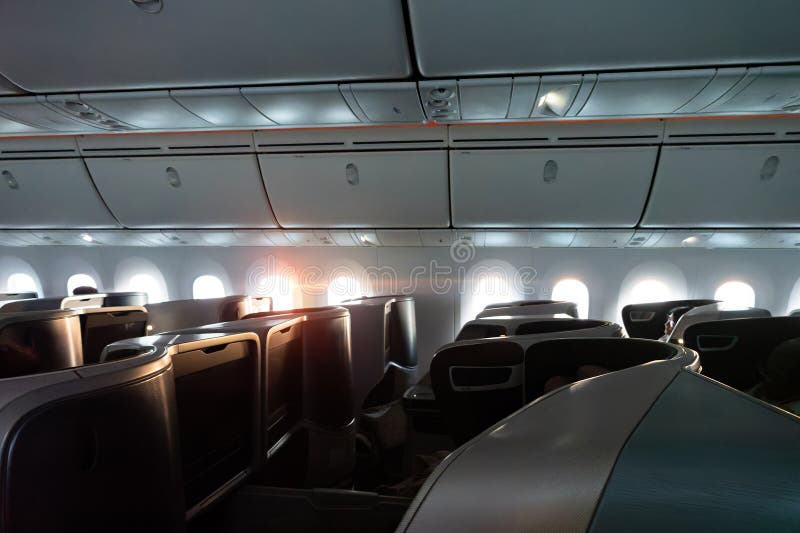 Interior of Business Class Commercial Passenger Airplane Stock Photo ...