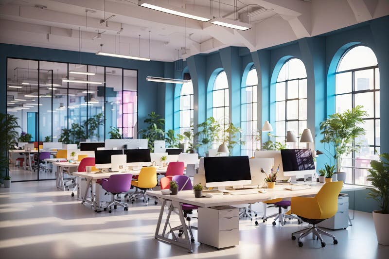 Interior of Busy Modern Open Plan Office with Staff Stock Illustration ...