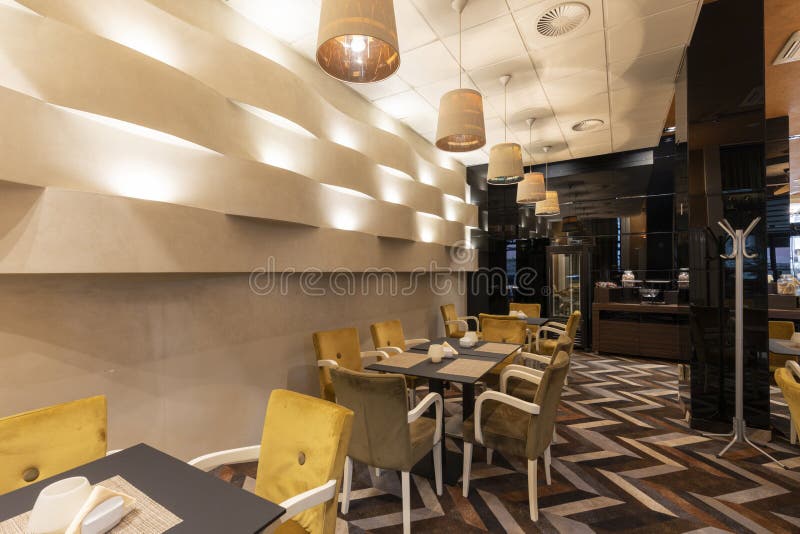 Interior of a Cafe Bar in the Evening Editorial Stock Image - Image of ...