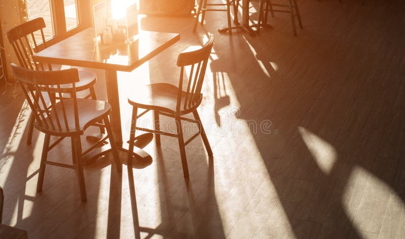 Interior of the Cafe with Large Windows. Sunny Day Stock Photo - Image ...