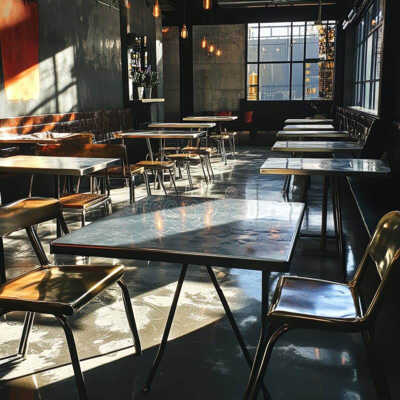 Interior of a Cafe with Tables and Chairs. 3d Rendering Stock ...