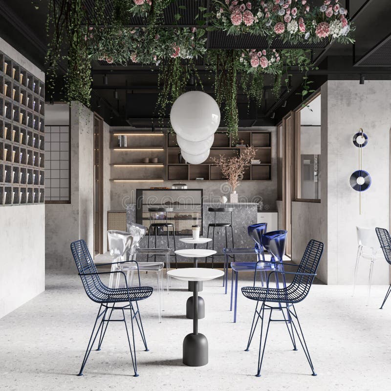 Interior Cafe Wall Mockup stock illustration. Illustration of decor ...