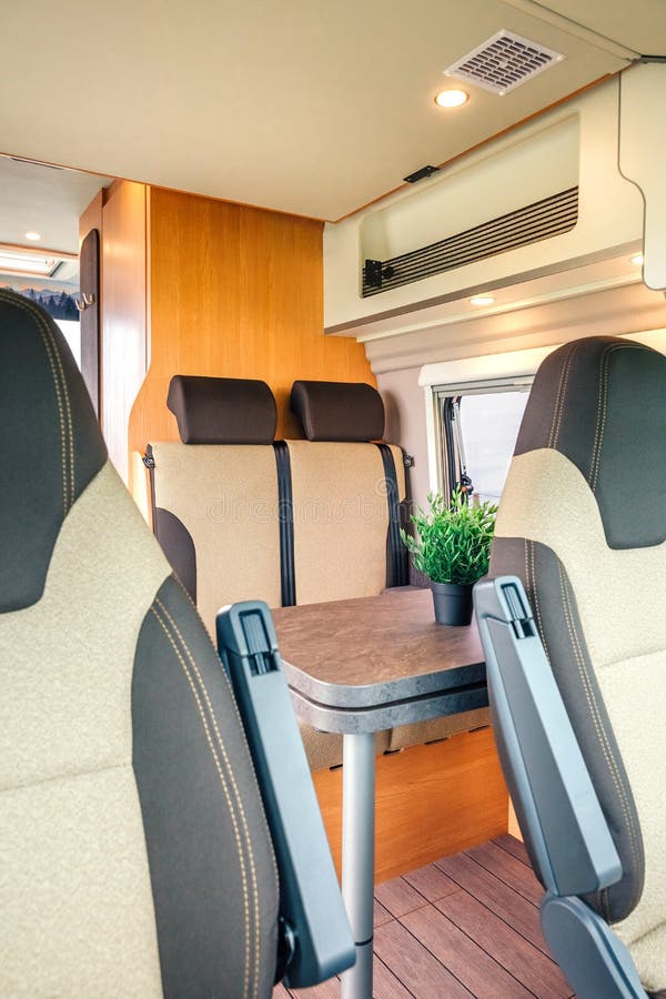 Interior of a Camper Van with Table Stock Image - Image of table ...