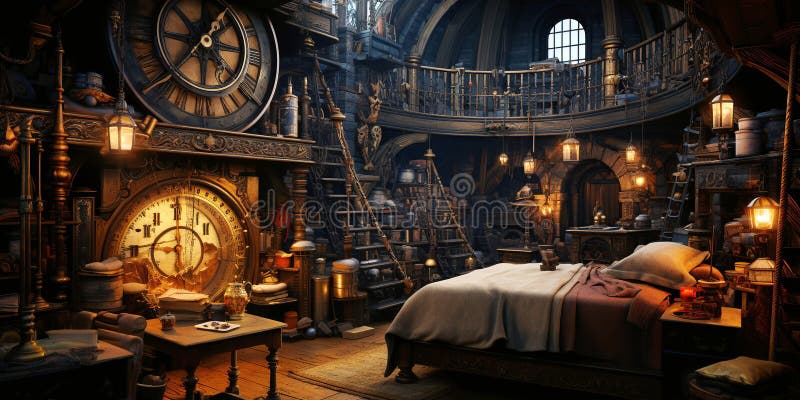 Interior of Captain Cabin Bedroom on Medieval Pirate Ship. Inside ...