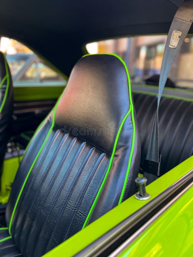 Interior of a Car with Black and Neon Green Leather Seats Stock Image ...