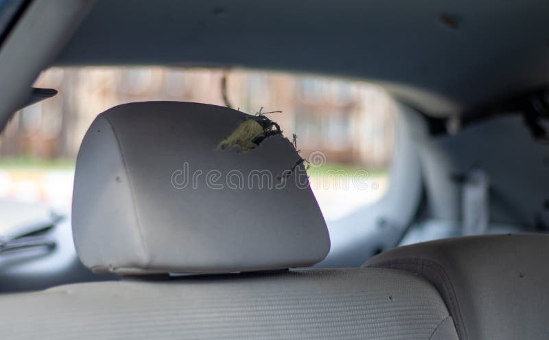 The Interior of the Car is Damaged after the Accident, Broken Glass on ...
