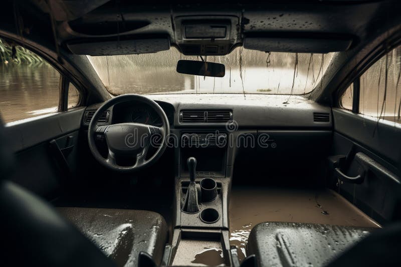 The Interior of a Car Flooded with Water. Car Insurance Concept Stock ...