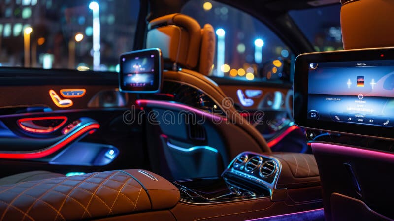 Interior of a Car with Large Screen Stock Photo - Image of hightech ...