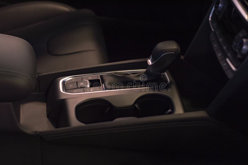 Interior of Car. Panel with Gear Lever for Transmitting Box, Dashboard ...