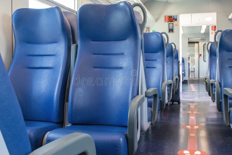 The Interior of the Car without People Commuter Train with Seats. an ...