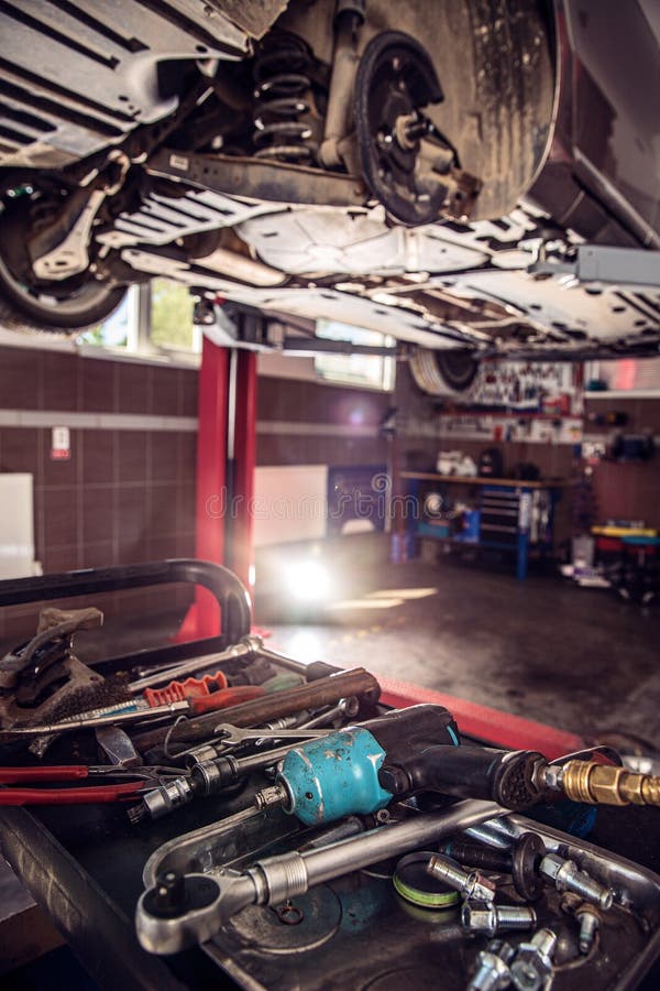 Interior of a Car Repair Shop Stock Image - Image of precision, lifting ...