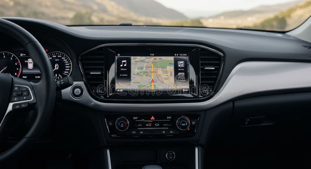 Interior of a Car Showcasing the Dashboard and Center Console. a ...