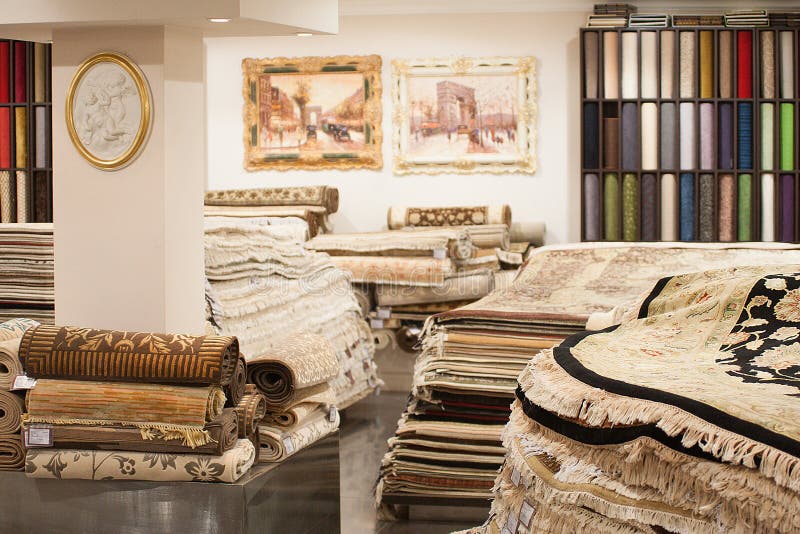 Rolled Rugs Inside a Rug Store Stock Photo - Image of floor, textile ...
