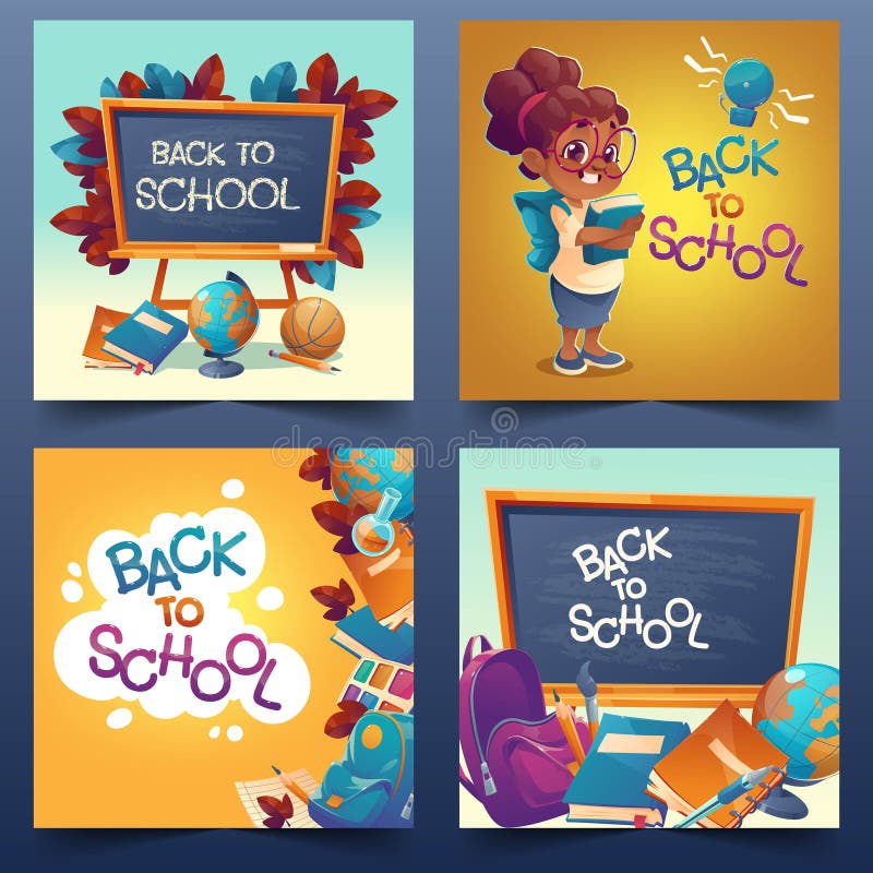 Cartoon Back School Banners Collection Vector Design Stock Vector ...