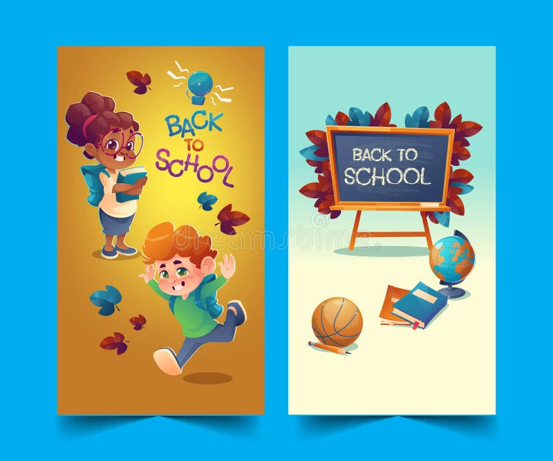 Cartoon Back School Banners Collection Vector Design Stock Vector ...