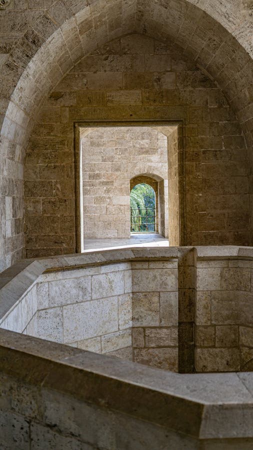 Interior of a Castle with Brick Wall and Archways Stock Photo - Image ...