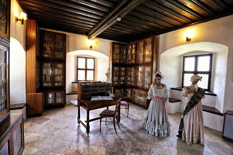 Interior of the Castle Library with Two Lady Figures Editorial Stock ...