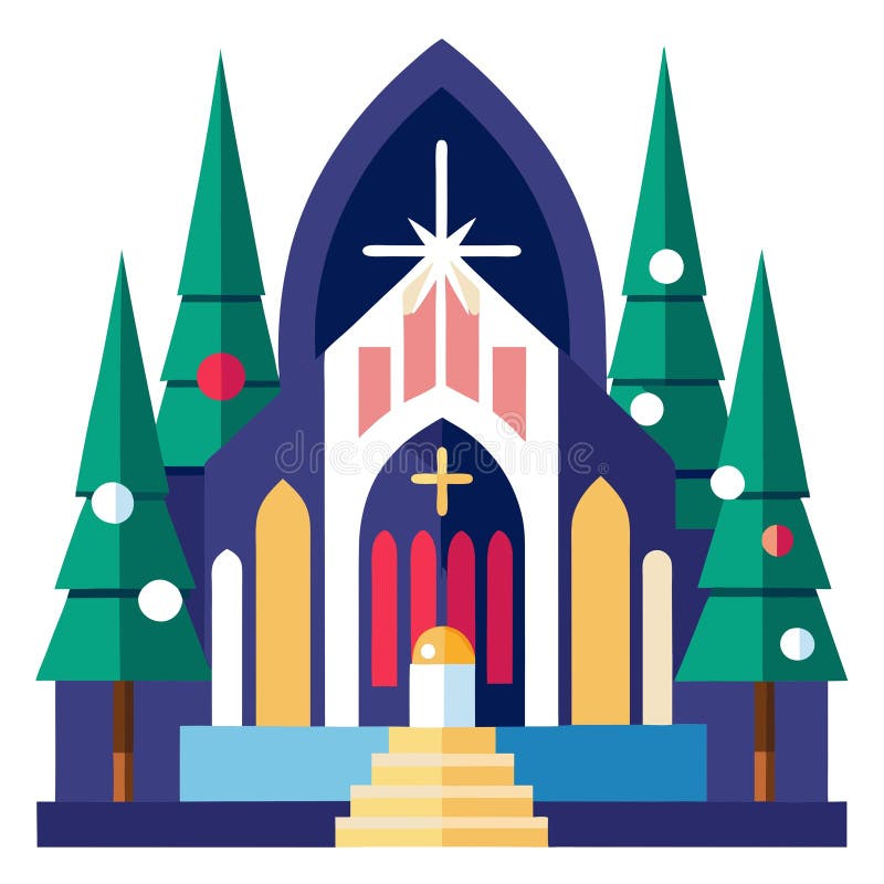 Interior of the Cathedral with Christmas Tree Generative Art Stock ...