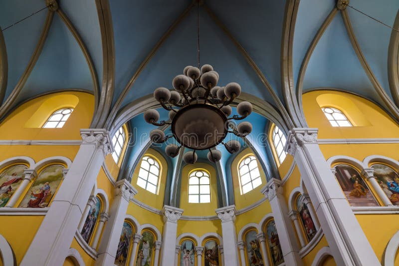 Interior of a Cathedral with High Vaulted Ceilings and Grand Pillars ...
