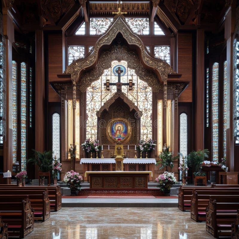 Interior of the Catholic Church. 3d Rendering. Computer Digital Drawing ...