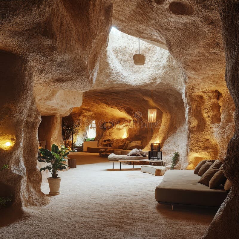 Interior of a Cave Hotel. 3d Rendering, 3d Illustration Stock ...