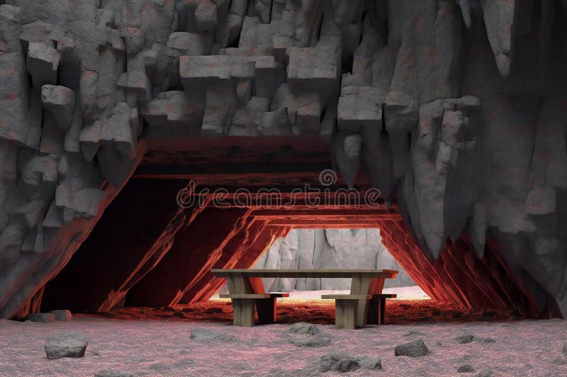 Interior of a Cave with a Table and Benches, Stock Illustration ...