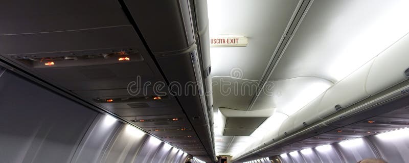 The Interior Ceiling of an Aircraft Stock Image - Image of class, cabin ...