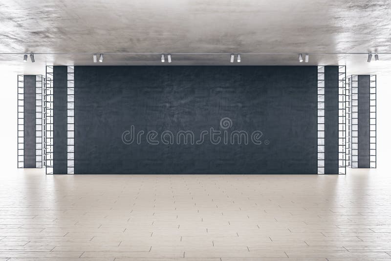 Interior with Ceiling Point Light and Blank Black Wall Stock ...