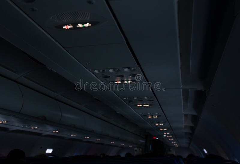 Interior of the Aircraft Cabin, Ceiling, Ventilation System. Stock ...
