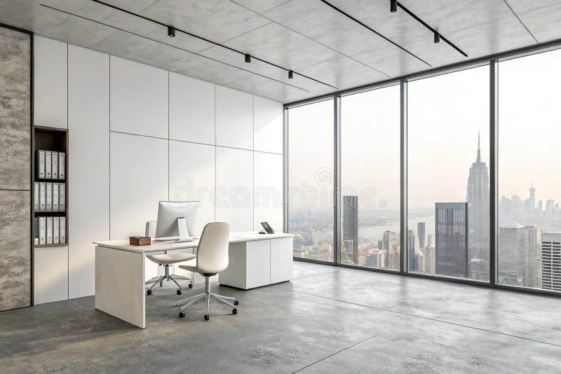 Interior of CEO Office with Panoramic City View Stock Illustration ...
