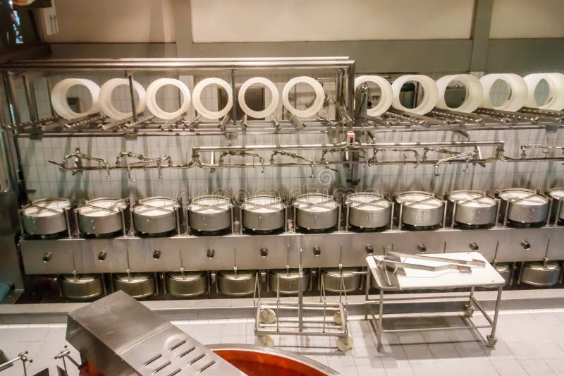 Interior of Cheese Dairy Factory. Equipment at Cheese Dairy Plant Stock ...