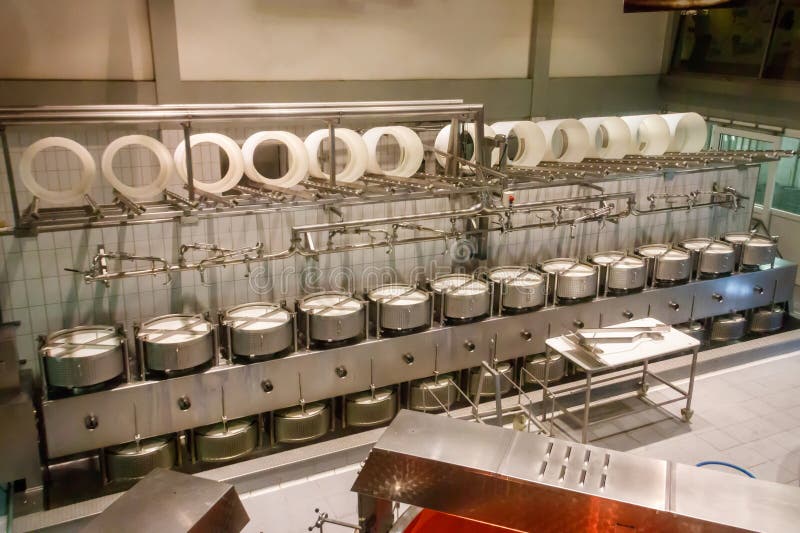 Interior of the Cheese Dairy Factory. Equipment at Cheese Dairy Plant ...