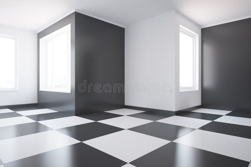 Interior with Chess Pattern on Floor Stock Illustration - Illustration ...