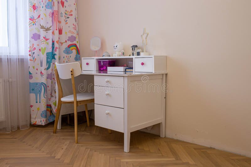 Interior of a Children`s Room for a Girl. Desk Stock Photo - Image of ...