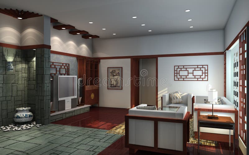 Interior Chinese Living-room Stock Illustration - Illustration of ...