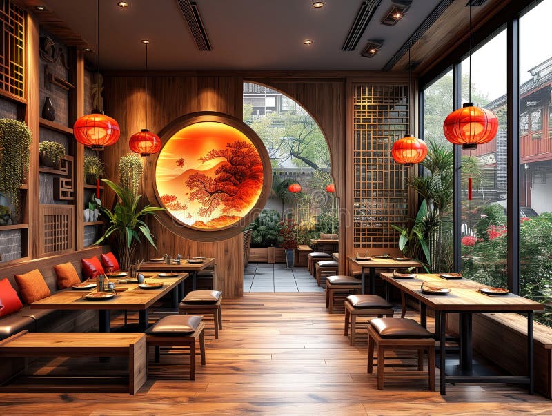 Interior in a Chinese Restaurant Stock Illustration - Illustration of ...