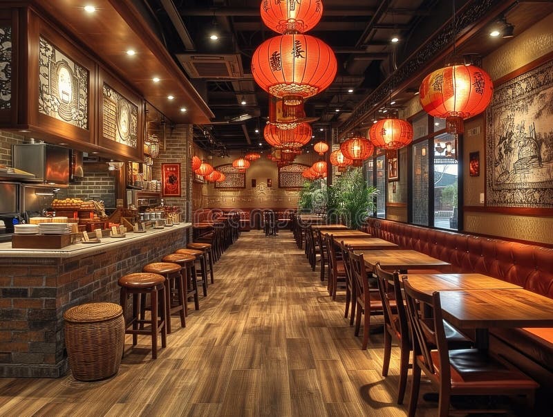 Interior in a Chinese Restaurant Stock Illustration - Illustration of ...